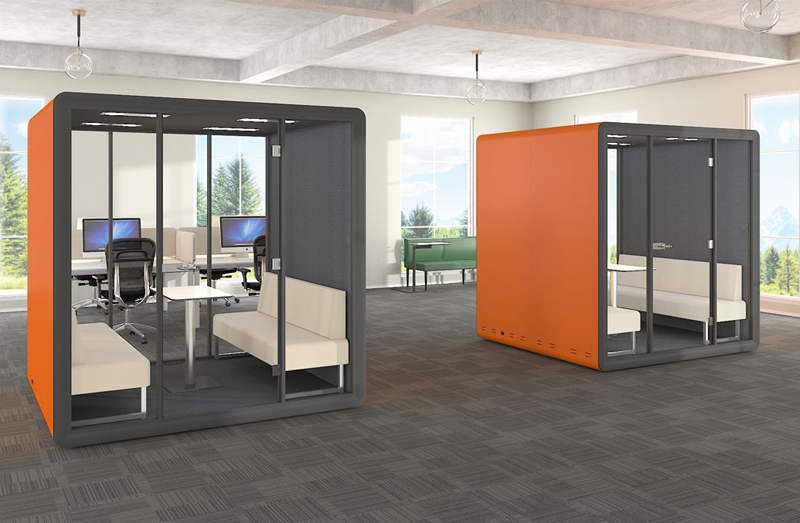 Cabine acoustique aménagée en espace de travail par Agencia
